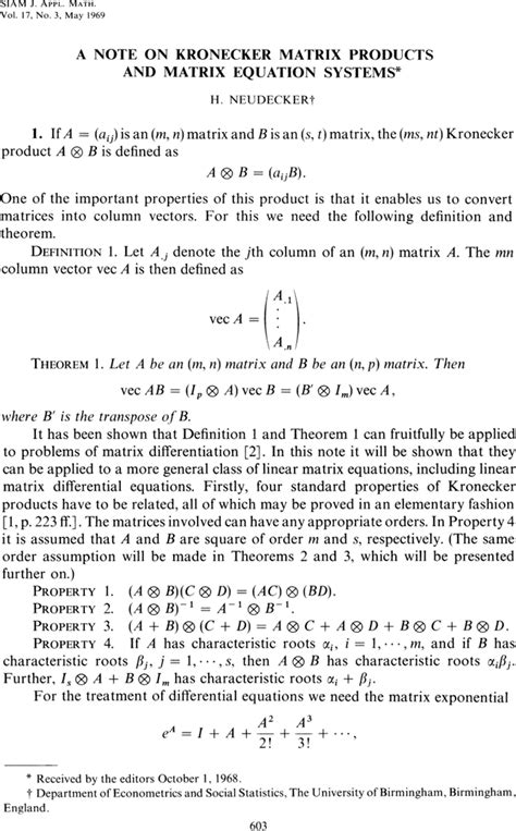 A Note On Kronecker Matrix Products And Matrix Equation Systems Siam