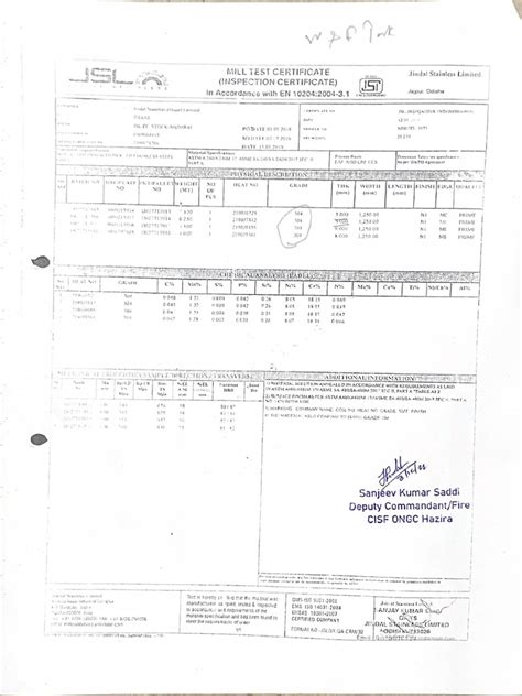 Material Test Certificate Pdf