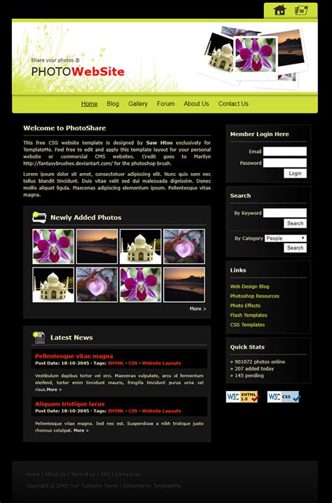 free photoshare website template free website templates html5 and css