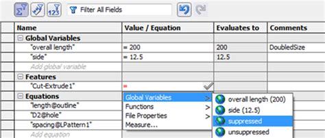 SOLIDWORKS Help Modifying A Global Variable In The Equations Dialog Box