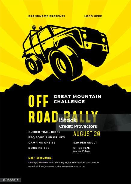 오프로드 트럭 경쟁 포스터 또는 전단지 이벤트 현대 타이포그래피 디자인 템플릿과 4x4 Suv 자동차 실루엣 오프 로드 레이싱에 대한 스톡 벡터 아트 및 기타 이미지