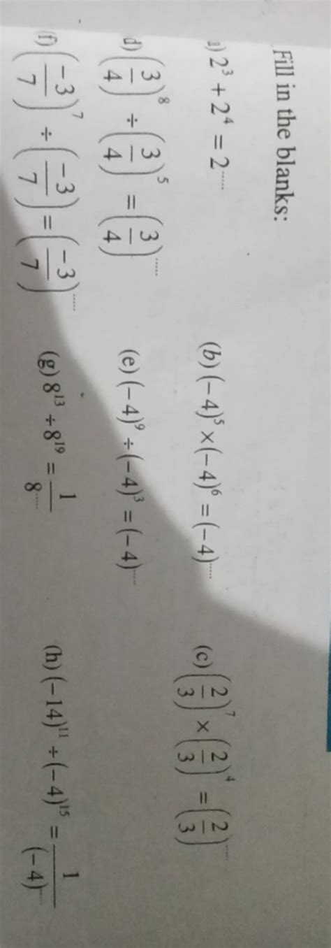 fill in the blanks 1 23 24 2 b −4 5× −4 6 −4 c 32 7× 32 4 32