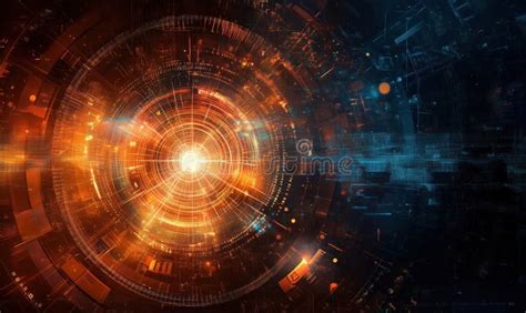 Futuristic Abstract Digital Technology Background With Glowing Circular Patterns And Lines Stock