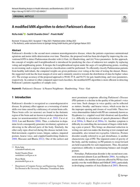 A Modified Knn Algorithm To Detect Parkinsons Dis Pdf