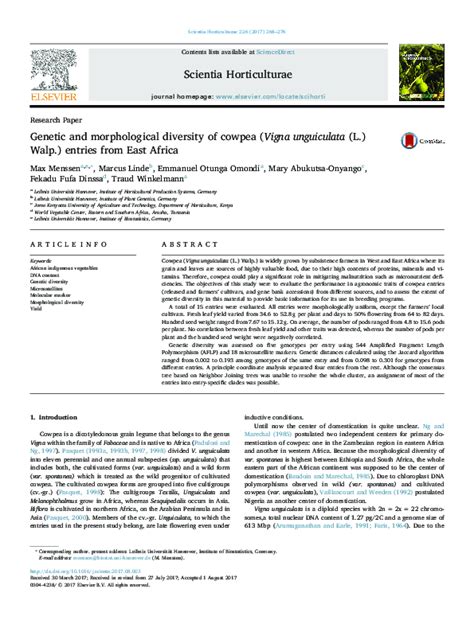 Pdf Genetic And Morphological Diversity Of Cowpea Vigna Unguiculata