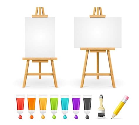 Premium Vector Board Easel Blank Empty Template And Painting Accessories Set Vector