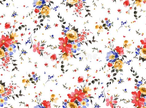 Watercolor Seamless Pattern With Flowers And Leaves Hand Painted