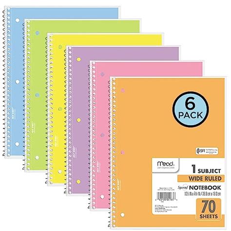 Mead Spiral Notebooks 6 Pack 1 Subject Wide Ruled