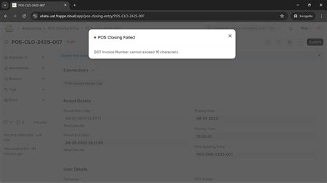 Pos Closing Entry Naming Series Error While It Is Of Characters