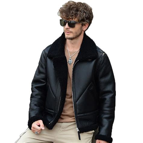 Dennyanddora Mens Shearling Jacket Winter Thick Warm Black Short