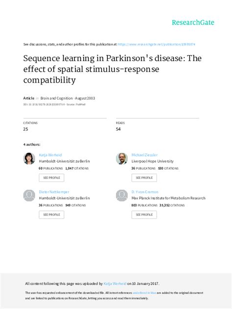Pdf Sequence Learning In Parkinsons Disease The Effect Of Spatial