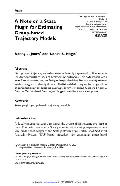 Pdf A Note On A Stata Plugin For Estimating Group Based Trajectory Models