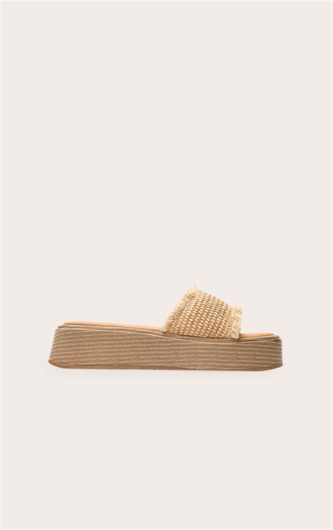 Natural Raffia Fake Stack Flatform Sandals Footwear Prettylittlething Aus