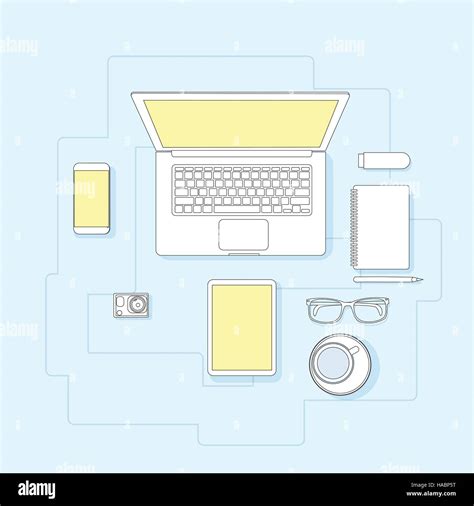 Workplace Desk Laptop Computer Notebook Coffee Top Angle View Stock Vector Image And Art Alamy