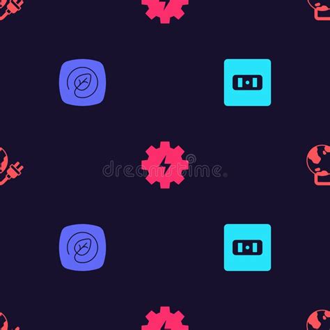 Set Electrical Outlet Location With Leaf Gear And Lightning And Global Energy Power Planet On