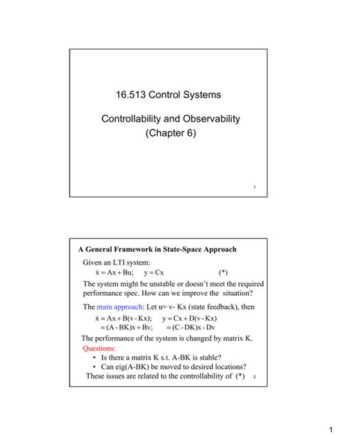Controllability And Observability In Control Systems