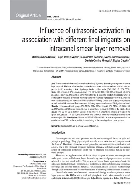 Pdf Influence Of Ultrasonic Activation In Association With Different Final Irrigants On