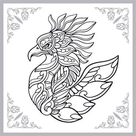 피닉스 새 Zentangle 예술 흰색 배경에 고립 프리미엄 벡터
