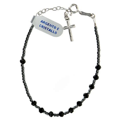 Pulsera Decena Cristal Negro Plata Mm Venta Online En HOLYART