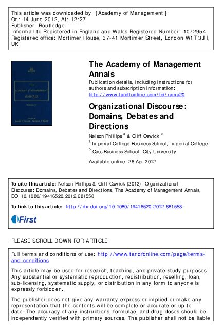 Organizational Discourse Domains Debates And Directions