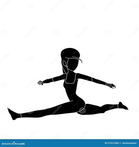 Skinny Girl Stretching Legs Pose Silhouette Illustrated On White