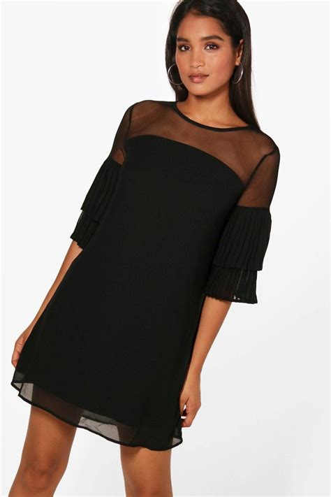 Joanne Mesh Top Ruffle Sleeve Shift Dress Womens Shift Dresses Shift