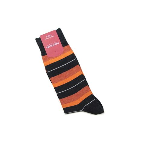 Cotton Mid Calf Marcoliani Mixed Stripe Socks Charocal And Orange Men
