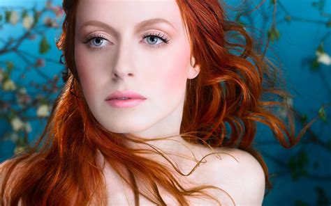 Wallpaper Face Digital Art Women Redhead Long Hair Blue Eyes Black Hair Skin Head