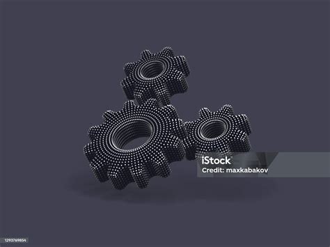 회색 배경에 그림자가 있는 3d 기어 3개 디지털 실버 톱니 바퀴 연결의 추상 벡터 그림 3차원 형태에 대한 스톡 벡터 아트 및 기타 이미지 Istock