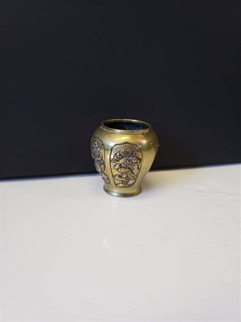 Vintage Asian Brass Vase Etsy