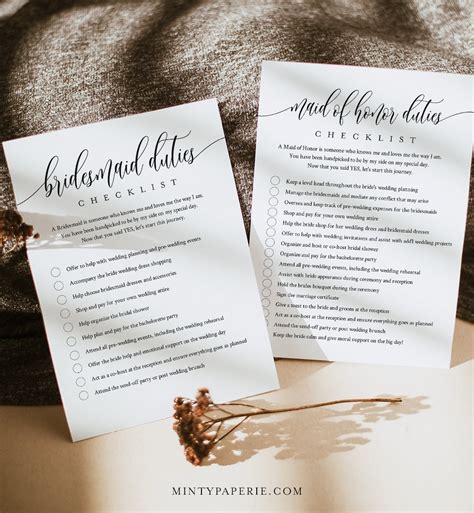 Minimal Bridesmaid Duties Checklist Maid Of Honor Duties Bridal Party