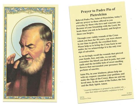 Prayer To Saint Padre Pio Of Pietrelcina Prayer Card