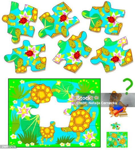 logic puzzle find the only one piece that corresponds to picture vector cartoon image stock