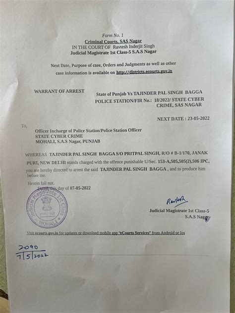 Bjp Leader Tajinder Bagga Issued Fresh Arrest Warrant By Mohali Court