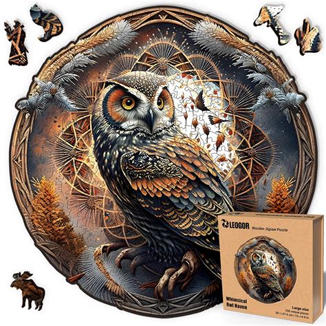 350 Pcs Wooden Jigsaw Puzzle Round Owl Puzzle For Adults Leogor