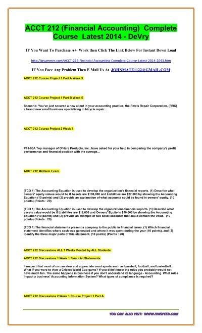 acct 212 financial accounting complete course latest 2014 devry