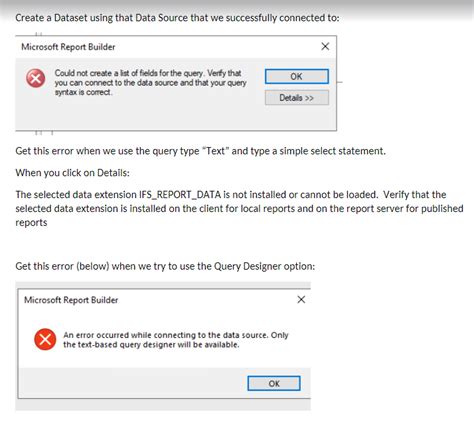 Ifs Cloud 22r2 Creating A Dataset Using A Data Source In Ssrs Error