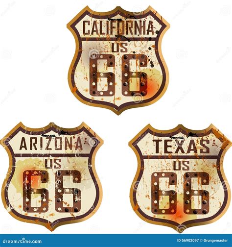 Set Of Vintage Route 66 Road Signs Stock Vector Illustration Of