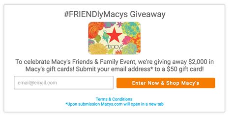 Free 50 Macy S Gift Card Giveaway 40 Winners 25 Off Friends