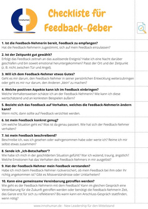 Checkliste für Feedback Geber innohuman