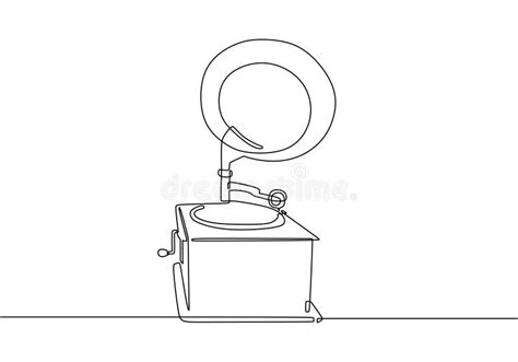 One Continuous Line Drawing Old Retro Analog Gramophone Stock Vector