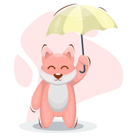 귀여운 고양이와 우산 그림 프리미엄 벡터