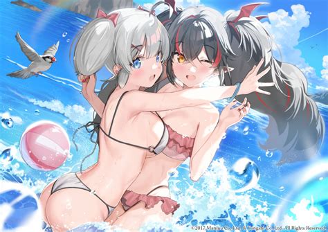 Rule 34 2girls Ahoge Alternative Costume Azur Lane Bangs Beach Bikini
