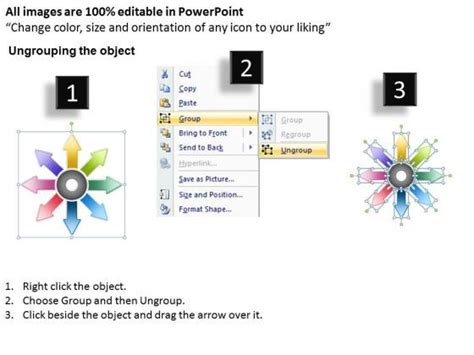 Diverging Factors Arrow Flow Chart Circular Process PowerPoint Slides