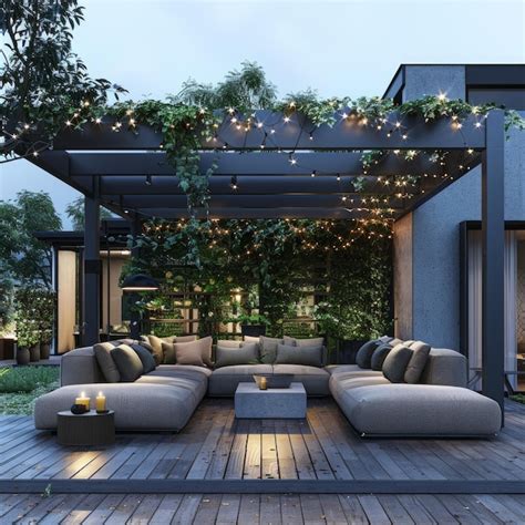 Premium Photo Sleek Outdoor Lounge With Minimalist Elegance Design