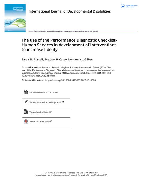 Pdf The Use Of The Performance Diagnostic Checklist Human Services In Development Of