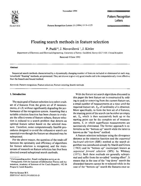 Notes On Floating Search Methods In Feature Selection 172 181 Docsity