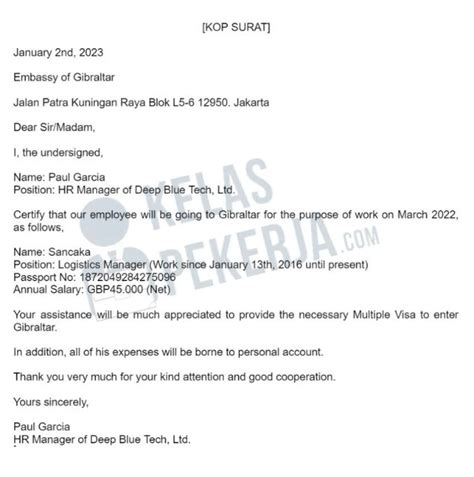 Contoh Surat Keterangan Kerja Untuk Visa Paling Benar
