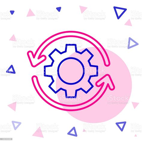흰색 배경에서 격리된 워크플로 개념 아이콘으로 라인 기어 및 화살표 기어 재장전 기호 다채로운 개요 개념 벡터 일러스트레이션