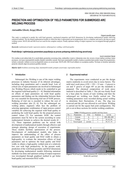 Pdf Prediction And Optimization Of Yield Parameters For Submerged Arc